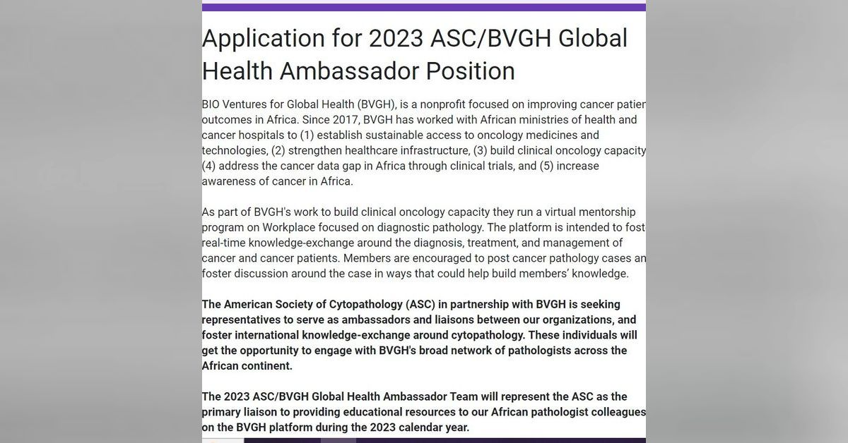 “American Society of Cytopathology/BIO Ventures for Global Health ...