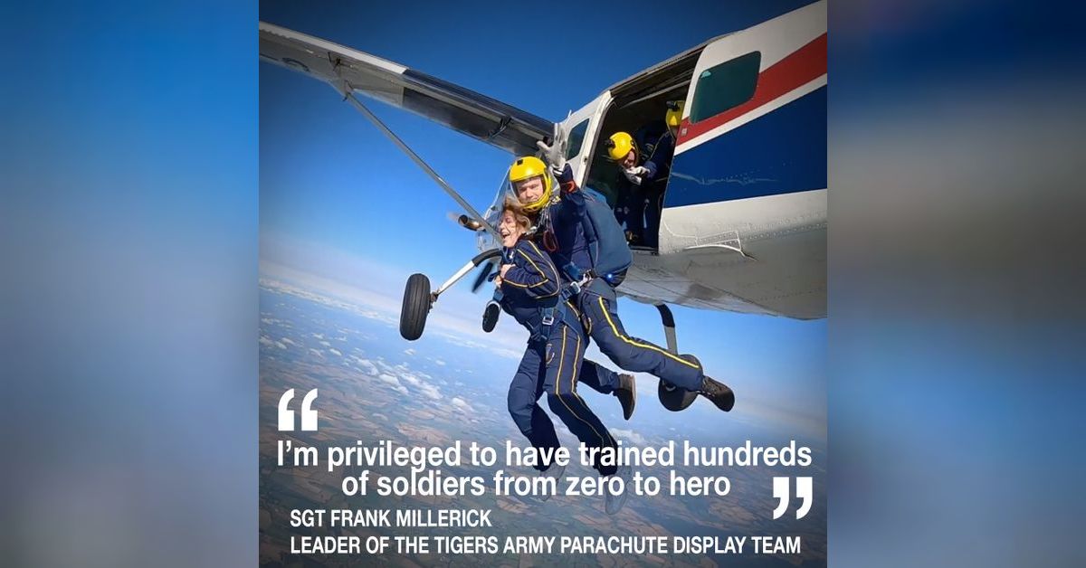 Helen skydives with Sgt Frank Millerick – leader of The Tigers Army ...